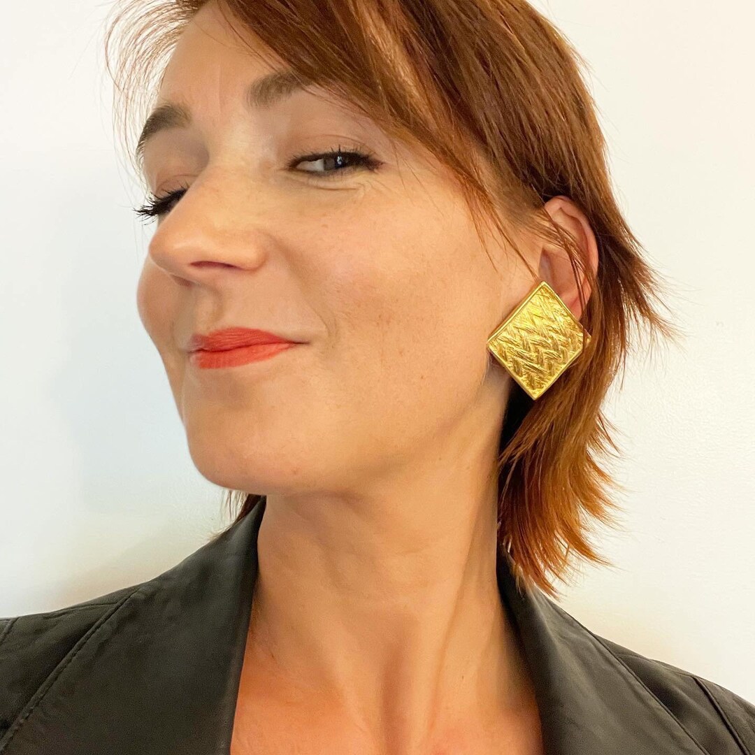 Edouard Rambaud Paris 1990's Large Diamond-shaped Earrings in Gilded ...