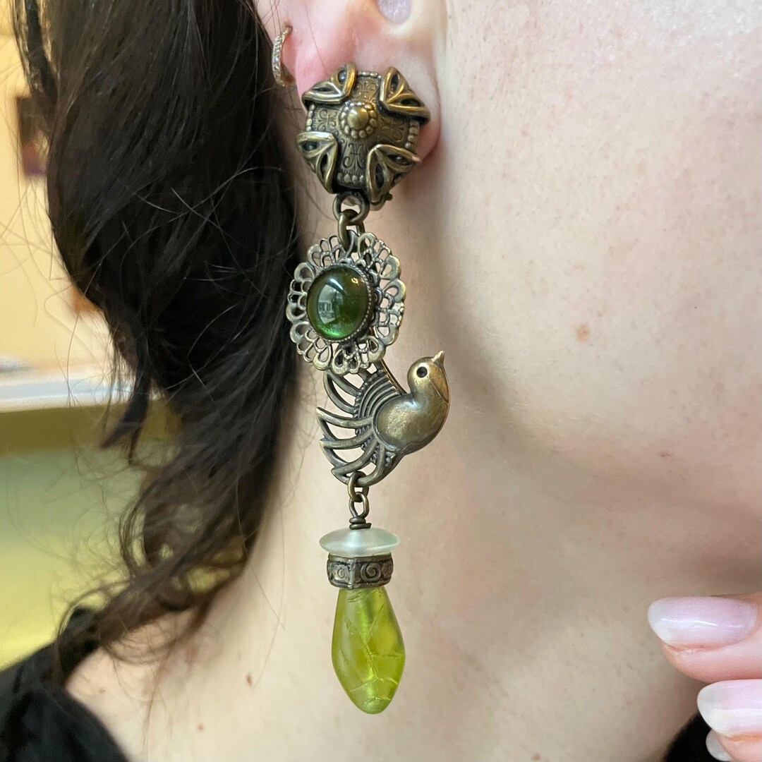 JL Blin Paris 1990s - Original Art Nouveau Style Bird Ear Clips in ...