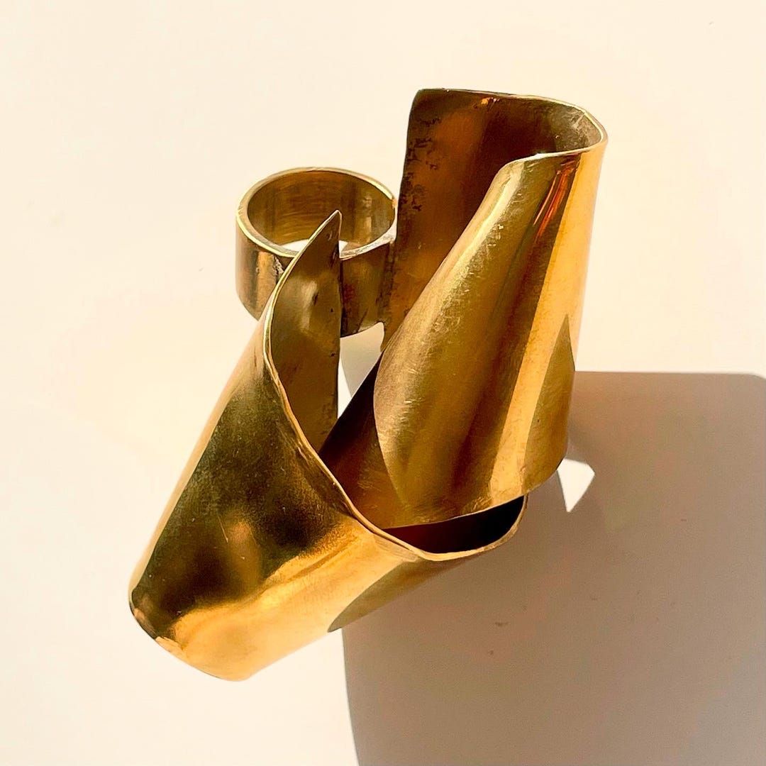 Sculptural Oversized Ring in Gilded Brass, Artist's Jewel, Unique ...