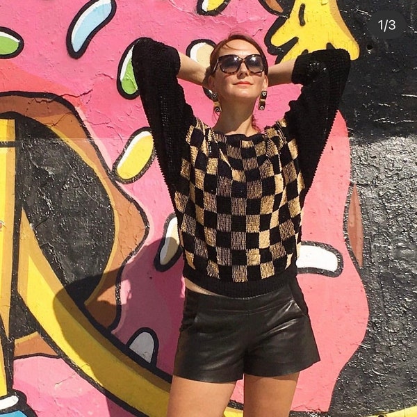 Checkerboard Sweater - Etsy