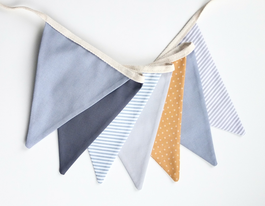 Blue Grey Stripe Fabric Bunting Garland Banner Bedroom/nursery/party ...