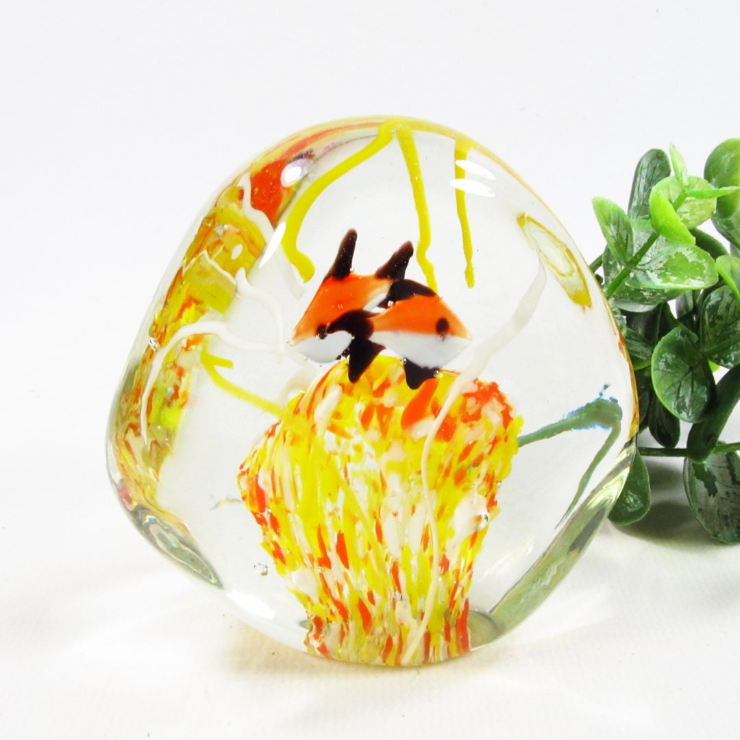 Vintage Glass Fish Paperweight, Yellow, Orange, and Brown - Etsy