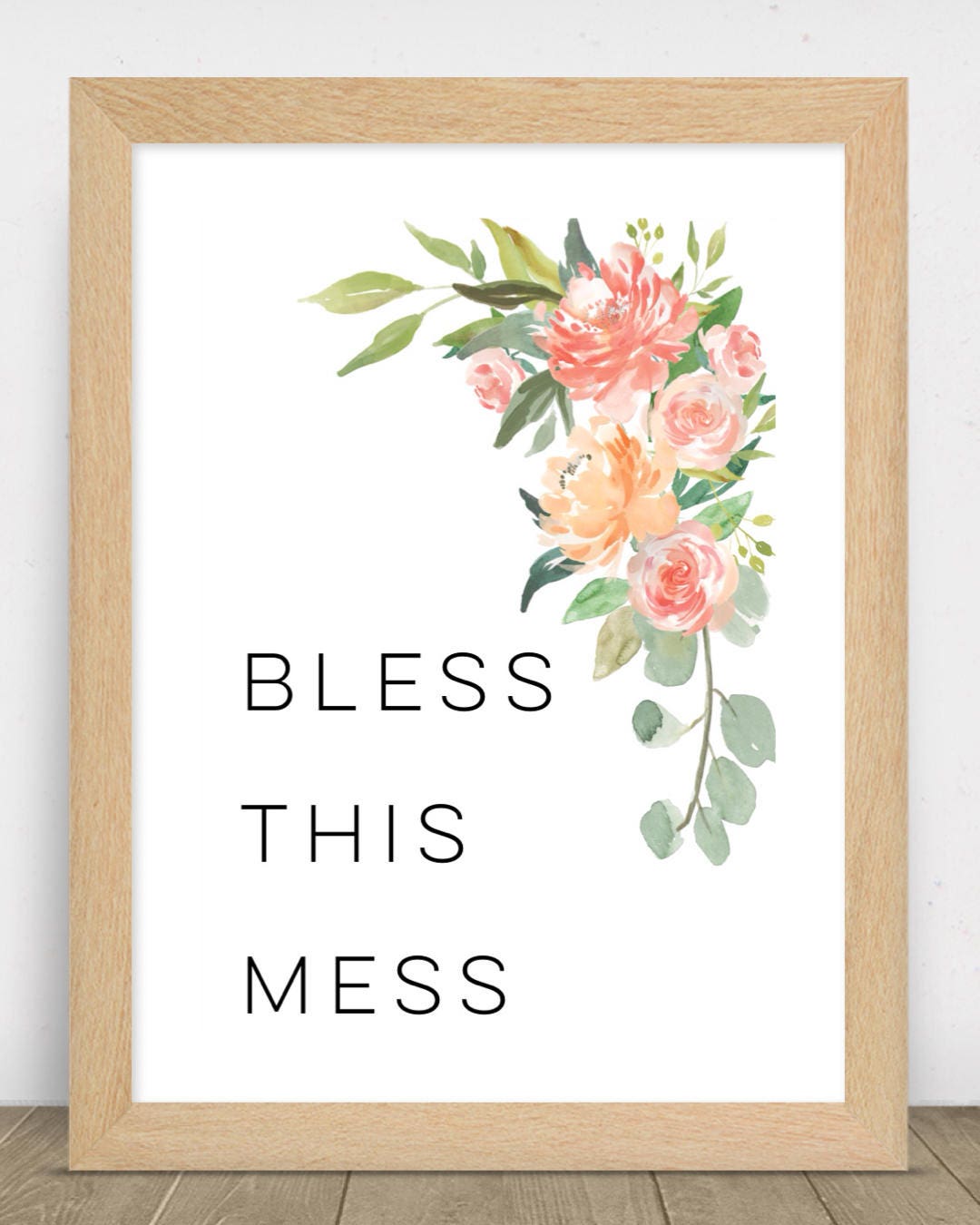 Bless This Mess Quote Floral Wall Printable Art Instant - Etsy