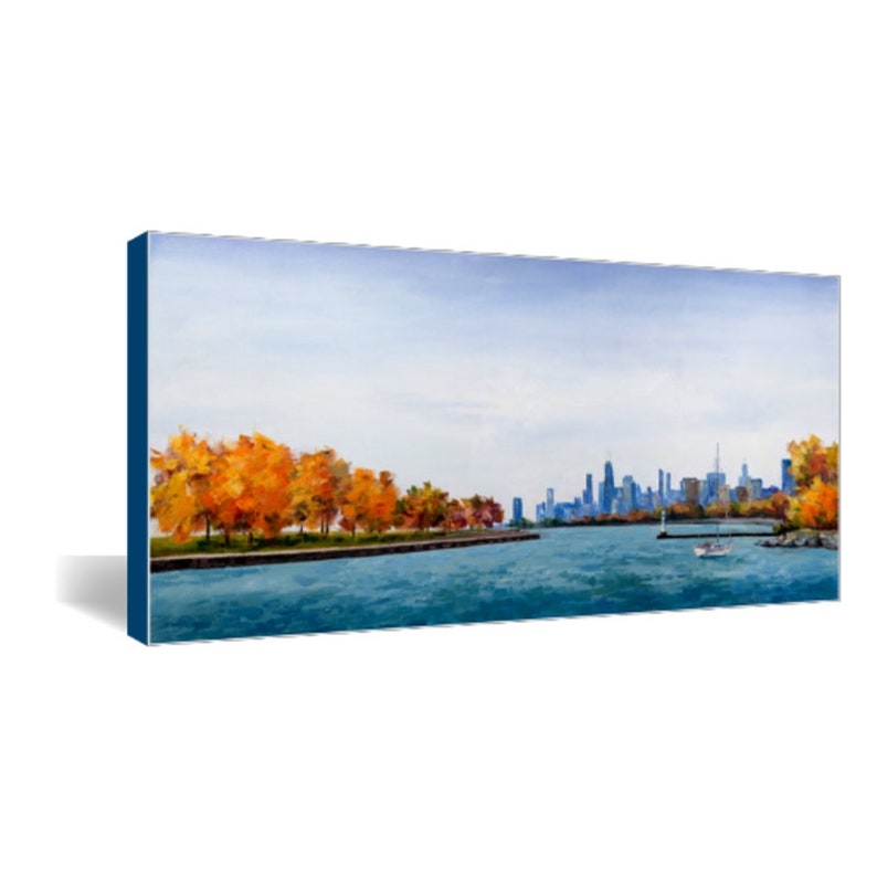Fall Skyline From Montrose - Art PRINT, Oil Painting, Chicago Skyline ...