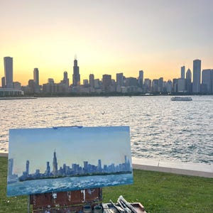 Chicago Painting Sunset Skyline Walk Original Painting Adler ...