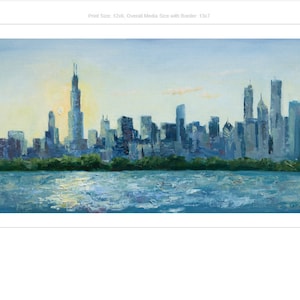 Sunset Skyline Walk - Art PRINT, Oil Painting, Chicago Skyline ...