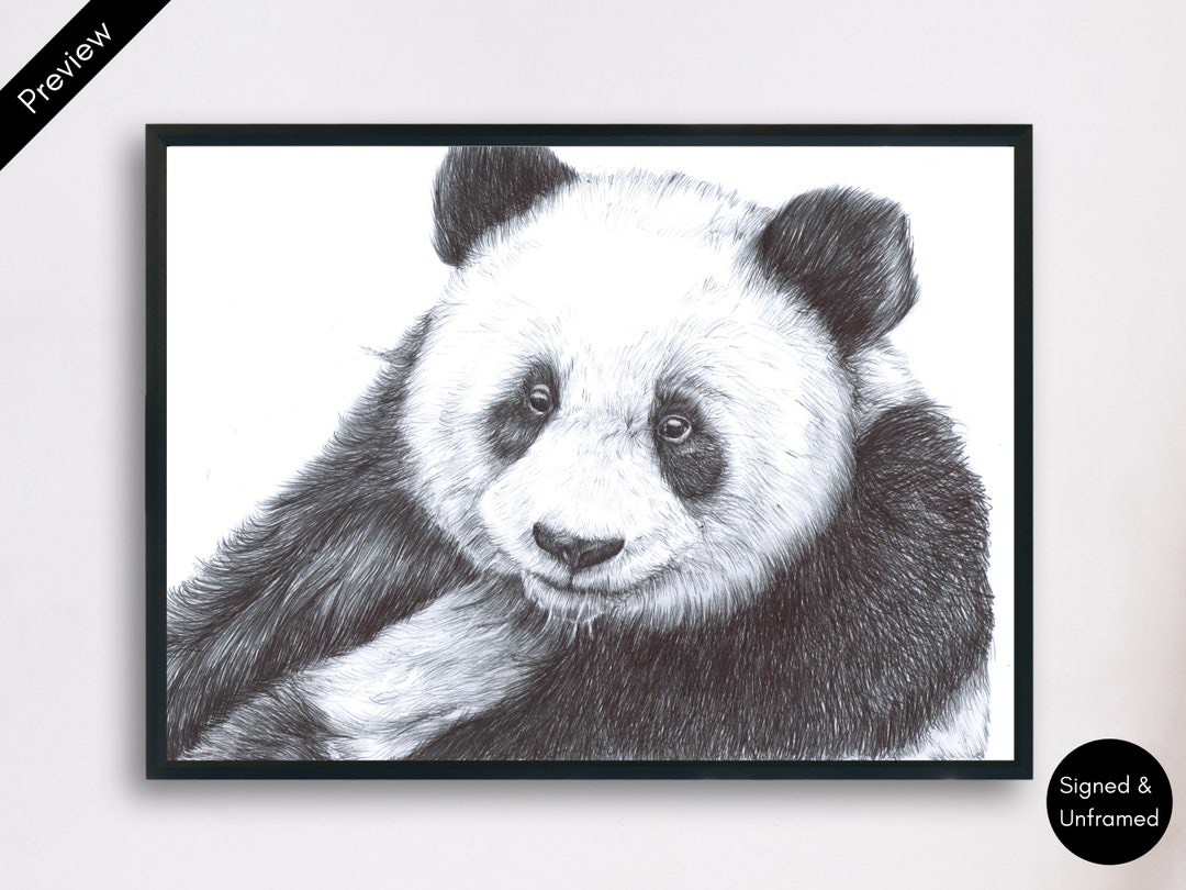 Giant Panda Art Print - Panda Gift Idea, Original Panda Drawing, Panda ...