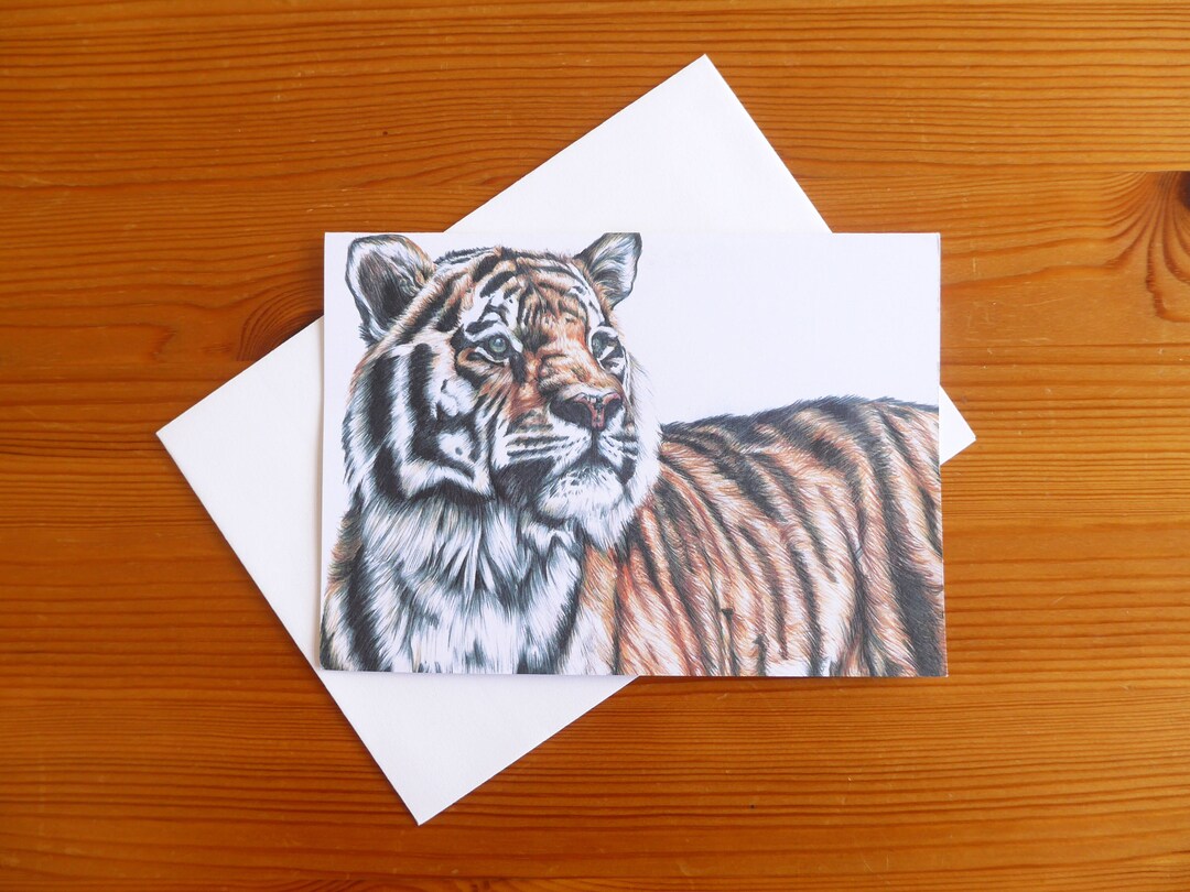 Tiger Happy Birthday Card – Big Cat Card, Tiger Biro Pen Drawing, Tiger ...