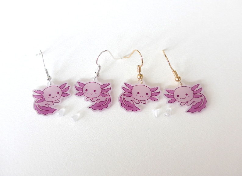 Axolotl Drop Earrings Cute Pink Axolotl Amphibian Earrings - Etsy