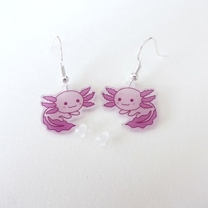 Axolotl Drop Earrings - Cute Pink Axolotl Amphibian Earrings ...