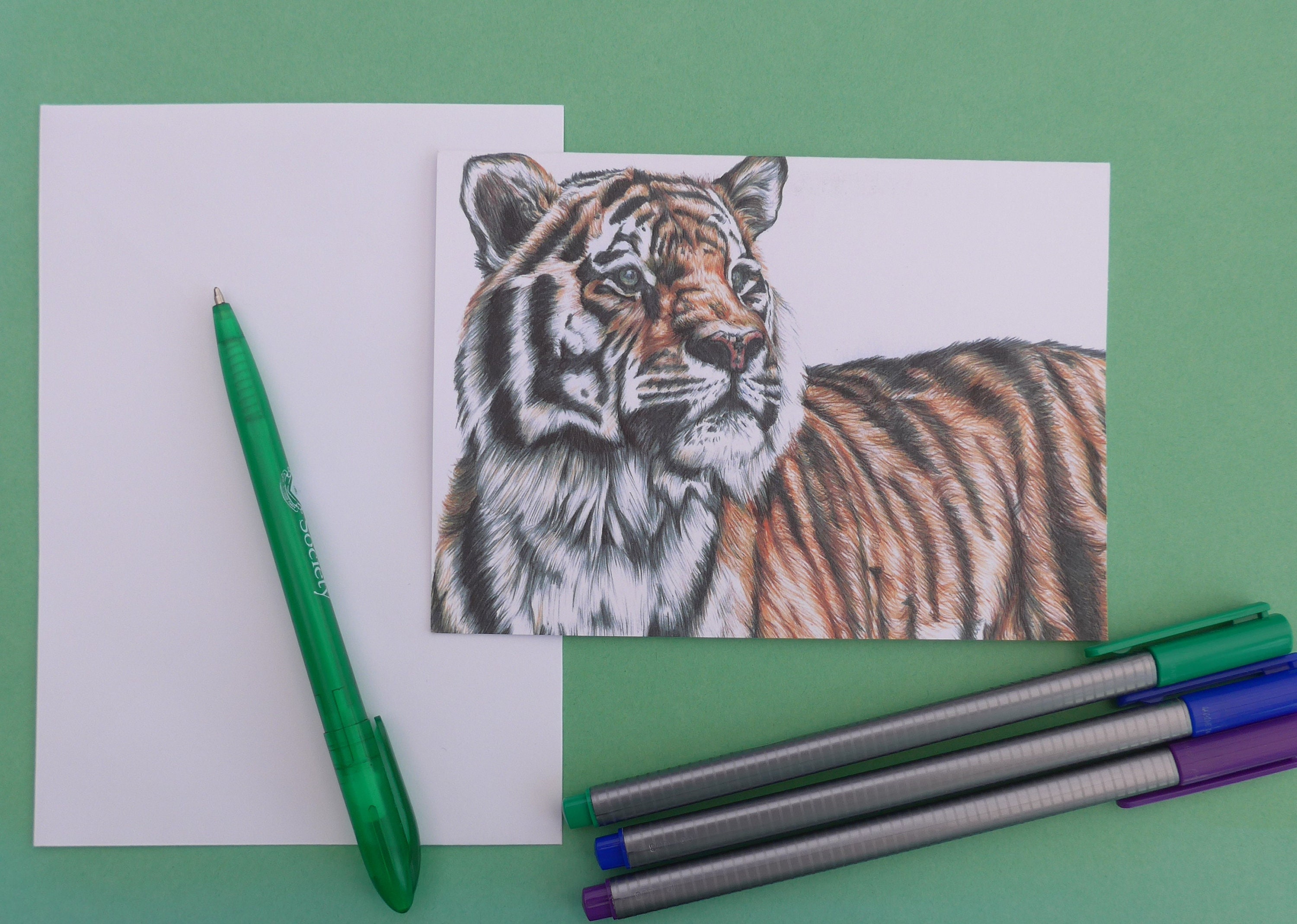 Tiger Happy Birthday Card Big Cat Card Tiger Biro Pen - Etsy UK