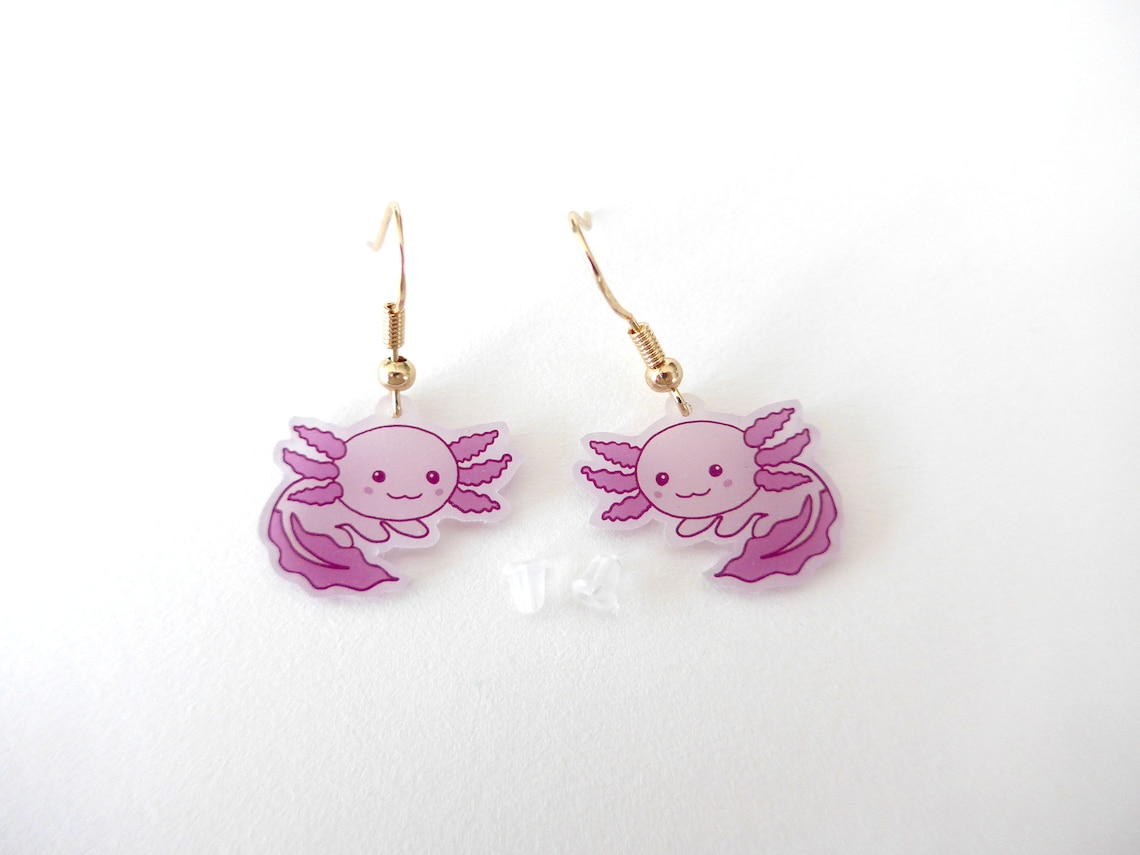 Axolotl Drop Earrings Cute Pink Axolotl Amphibian Earrings - Etsy