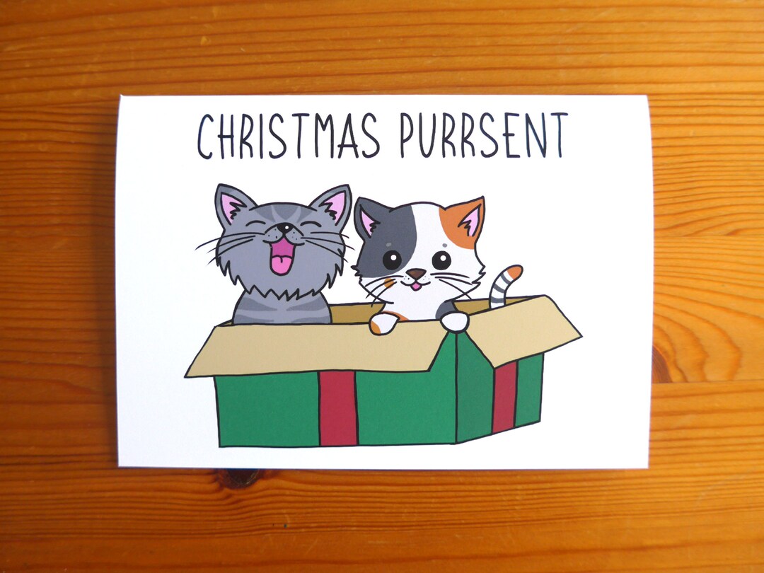 Cat Pun Card ‘christmas Purrsent’, Cat Holiday Card, Silly Christmas ...
