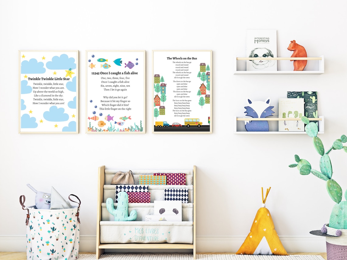 Nursery Rhyme Prints, Kids Wall Art, Twinkle Little Star , Itsy Bitsy ...