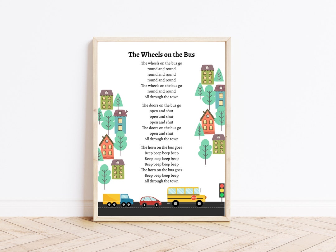 Wheels on Bus, Nursery Rhyme, Fun Nursery Decor, Fun Kid Wall Art Decor ...