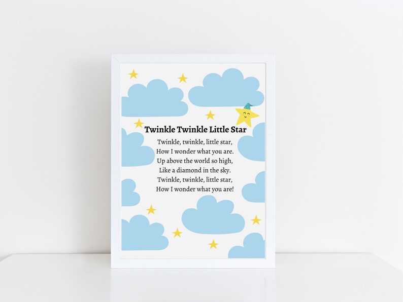 Nursery Rhyme Prints, Kids Wall Art, Twinkle Little Star , Itsy Bitsy ...