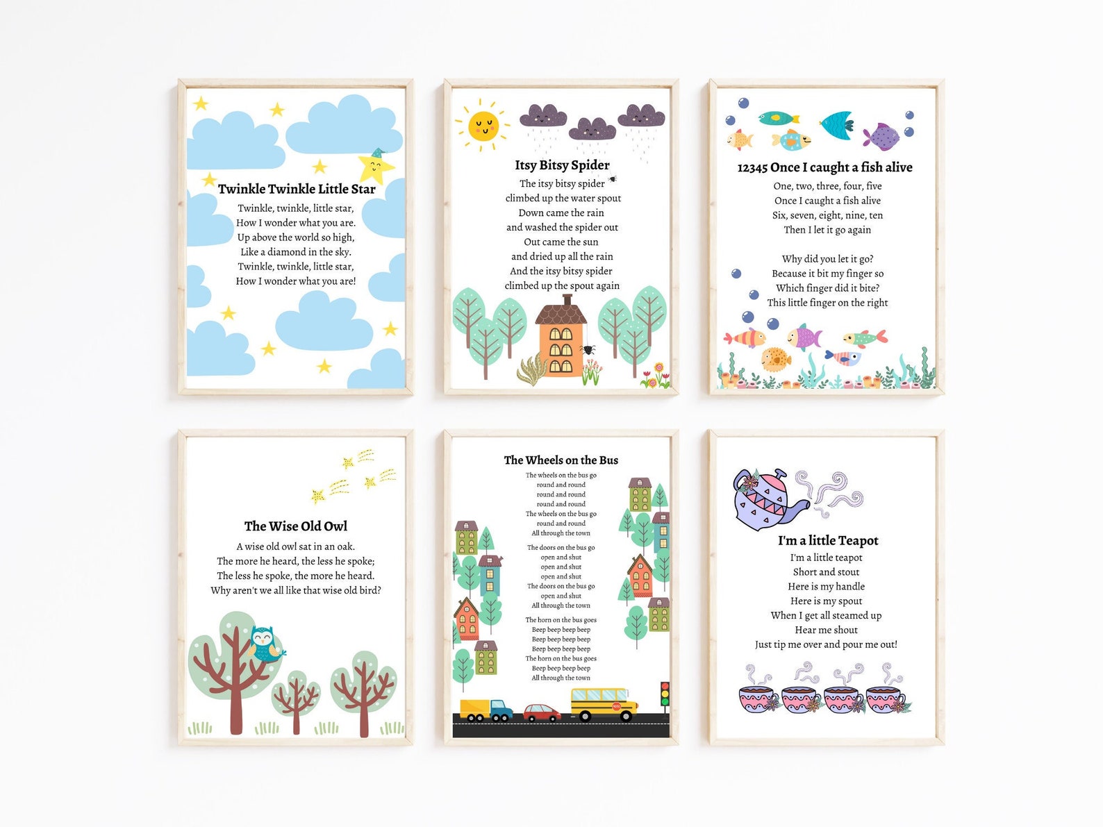Nursery Rhyme Prints, Kids Wall Art, Twinkle Little Star , Itsy Bitsy ...