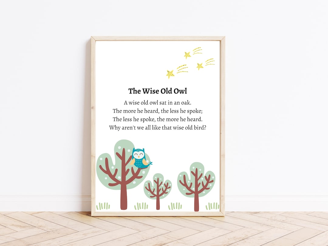Wise Old Owl, Nursery Rhyme, Fun Nursery Decor, Fun Kids Decor, Fun ...