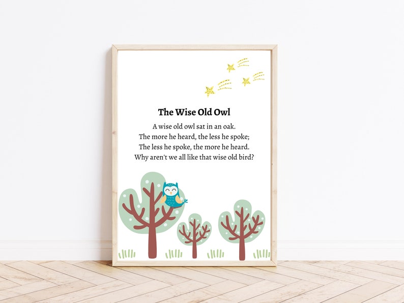 Wise Old Owl, Nursery Rhyme, Fun Nursery Decor, Fun Kids Decor, Fun ...