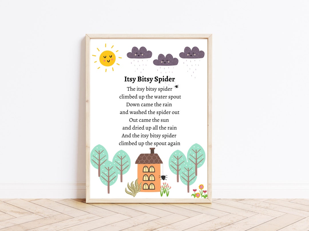 Itsy Bitsy Spider, Nursery Rhyme, Fun Nursery Decor Printable, Fun Kids ...