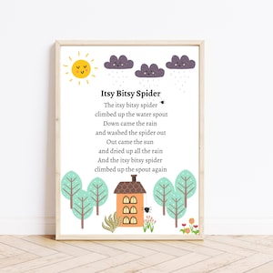 Itsy Bitsy Spider, Nursery Rhyme, Fun Nursery Decor Printable, Fun Kids ...