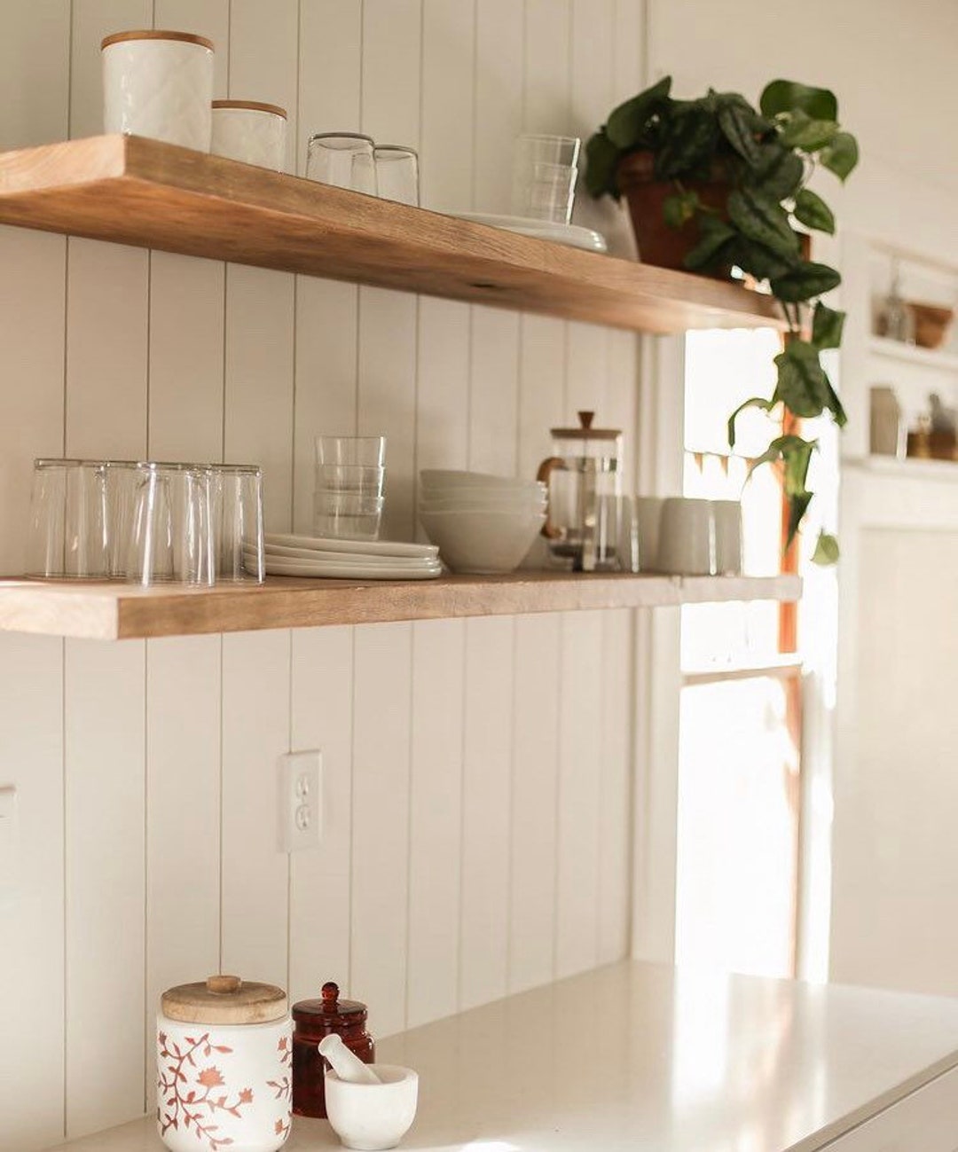 Rustic Floating Shelves Handcrafted Using Solid Wood 21.5cm Depth X 4cm Thickness Chunky Wall ...