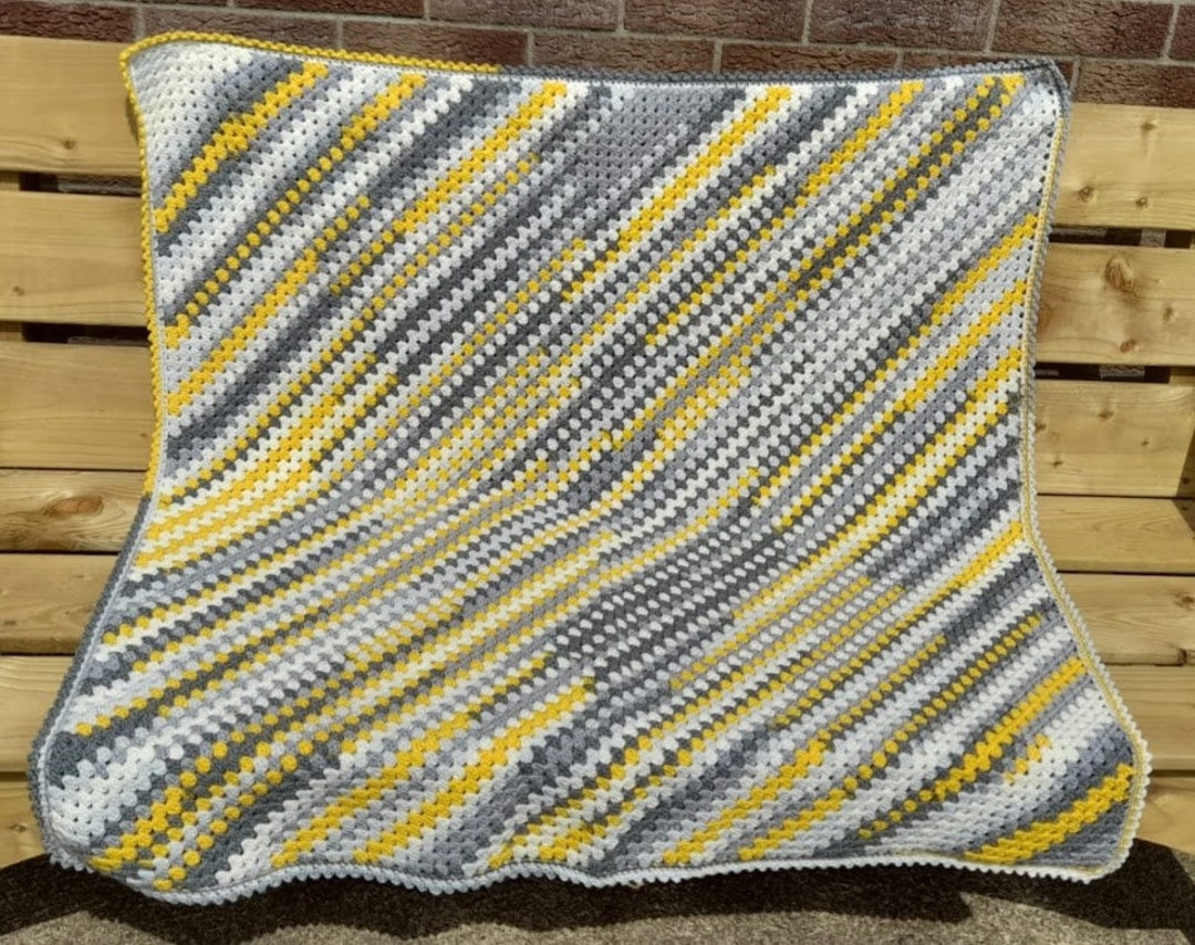 Grey and Yellow Crochet Blanket. Crochet Throw. Handmade Blanket. - Etsy