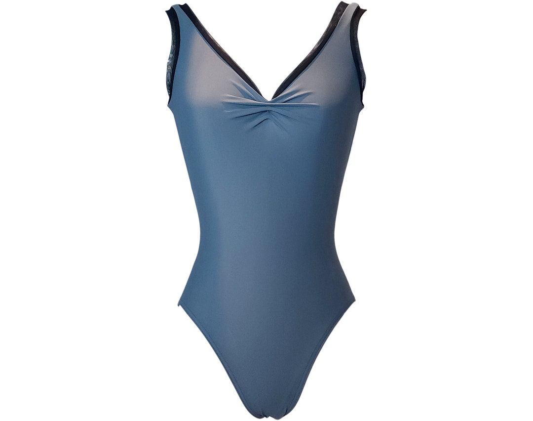 Audrey Ballet Leotard - Slate Grey/black Mesh Trim - Etsy