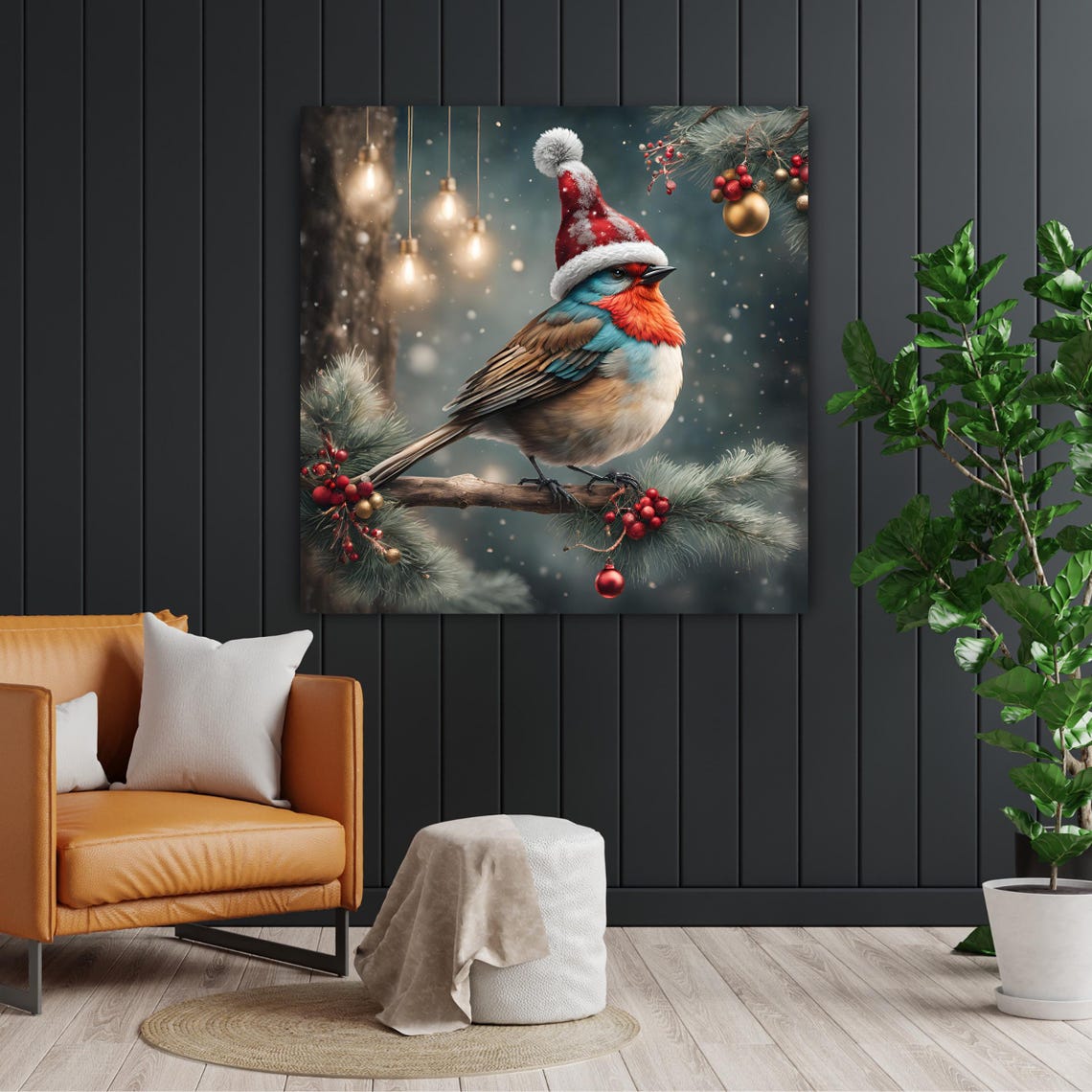 Sparrow in Santa Hat Canvas Print: Festive Winter Bird Decor - Etsy