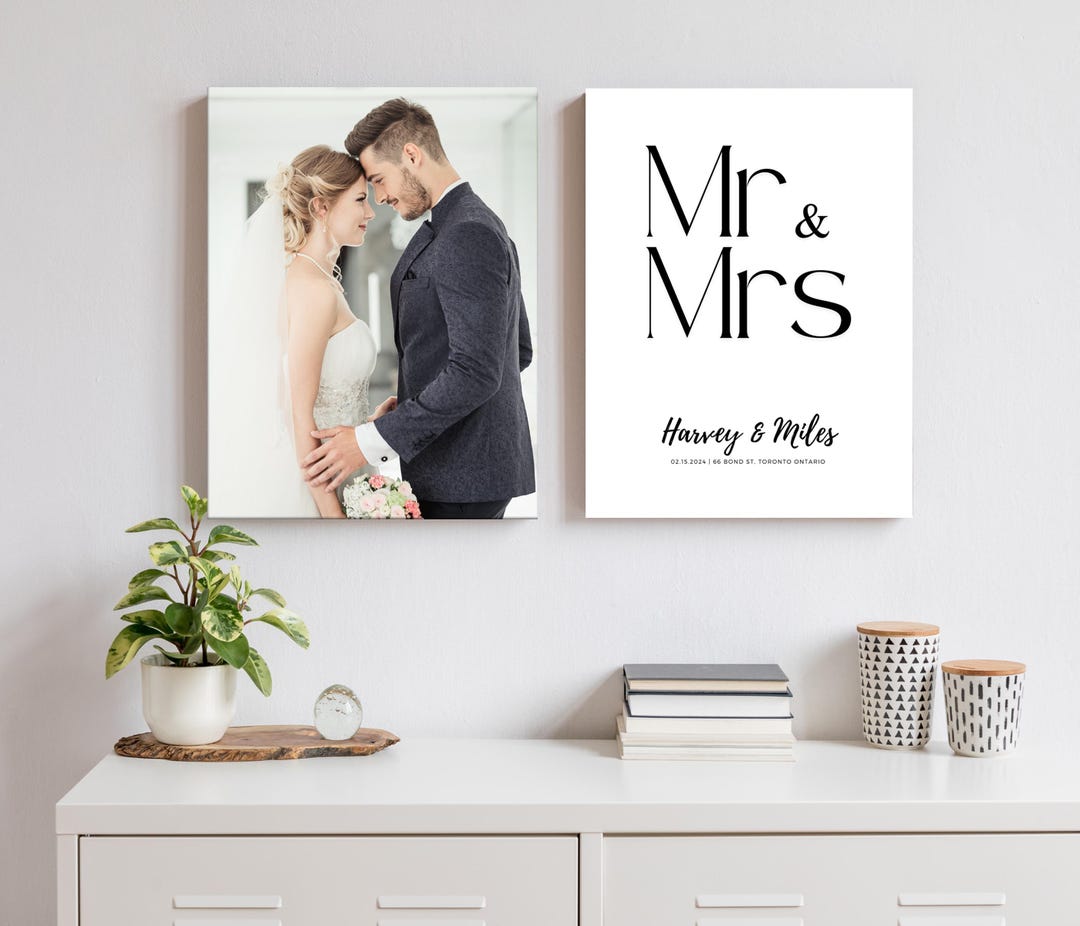 Personalized Wedding Canvas Set of 2: Custom Photo & Mr. and Mrs. - Etsy