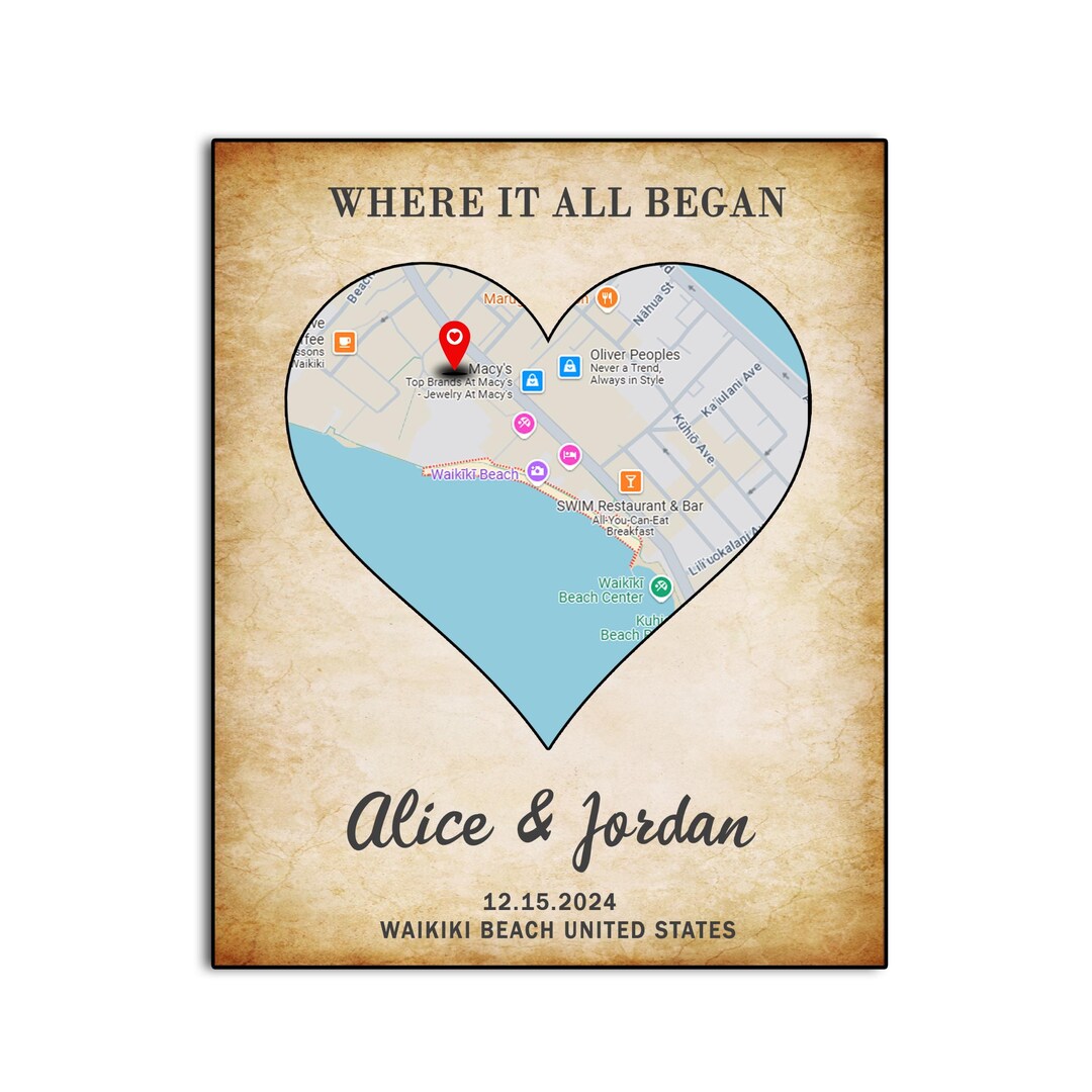 First Date Memory, the Day We Met, Where It All Began, Custom Heart Map ...