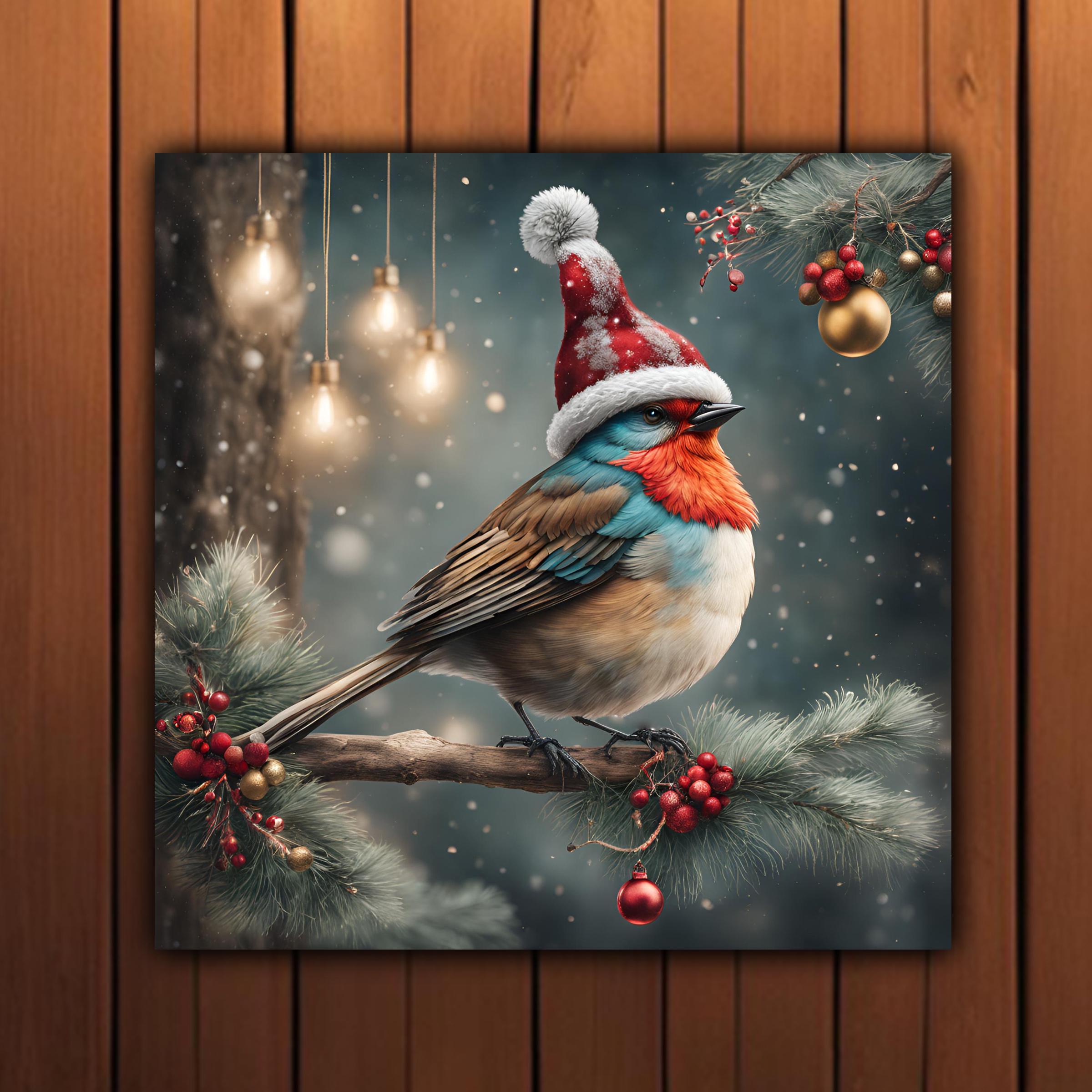 Sparrow in Santa Hat Canvas Print: Festive Winter Bird Decor - Etsy