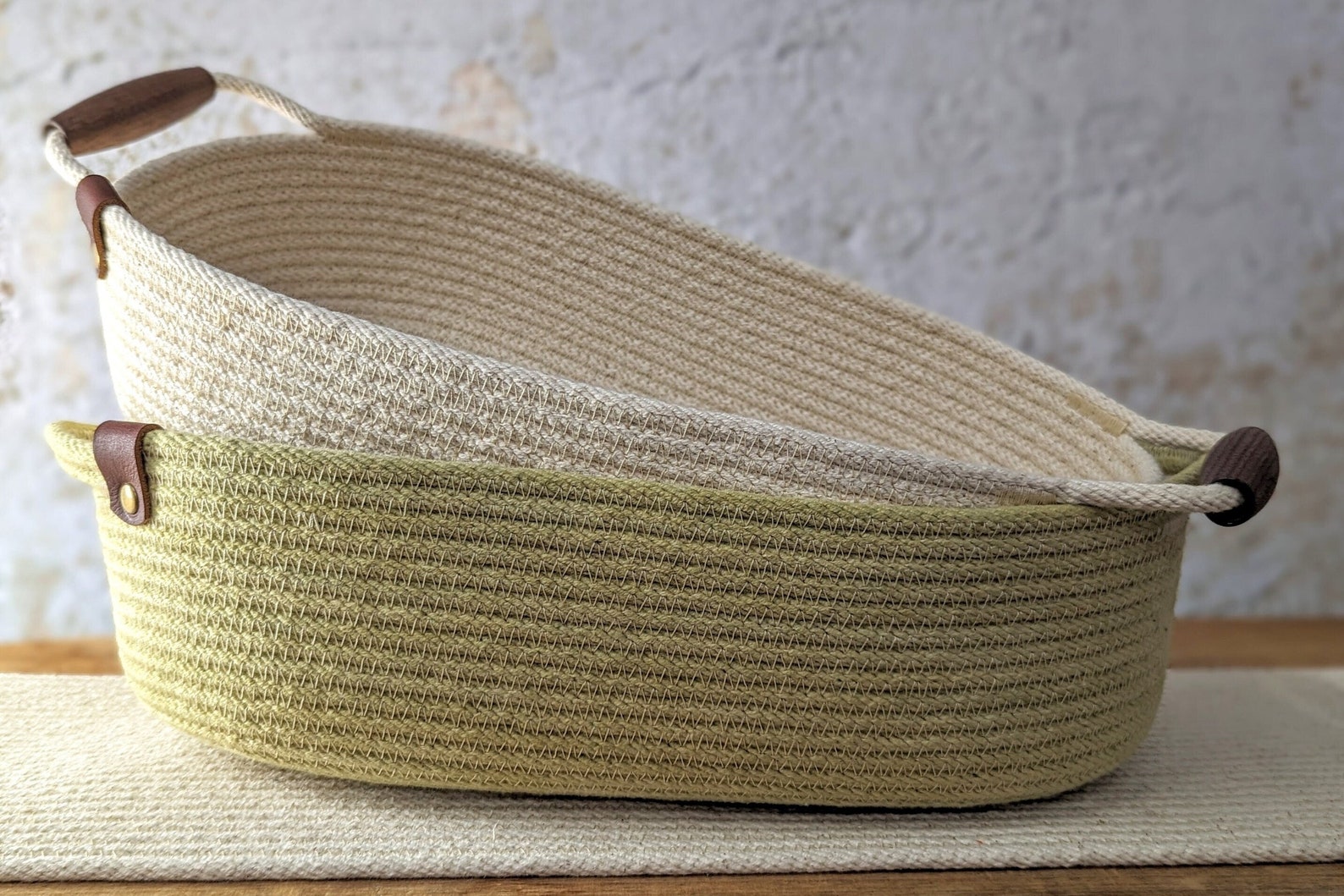 Hand Dyed Rope Bread Basket With Wood Handles - French Cottage - Etsy