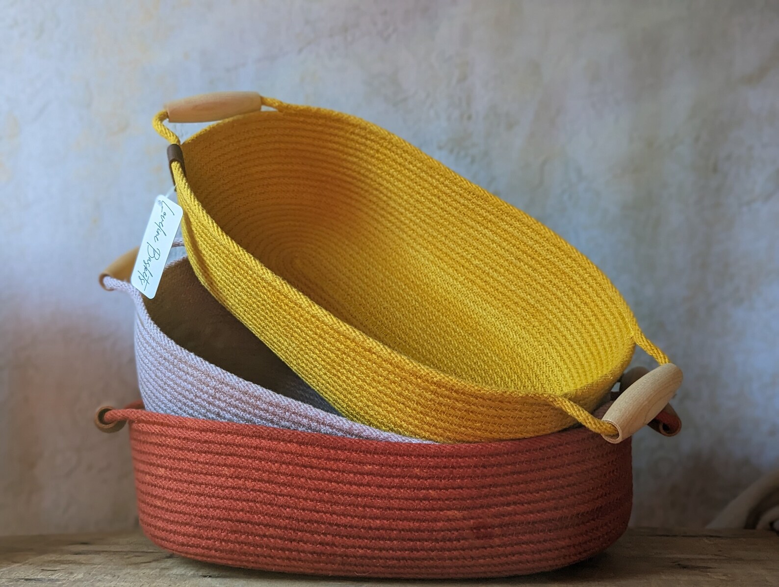 Hand Dyed Rope Bread Basket With Wood Handles - French Cottage - Etsy