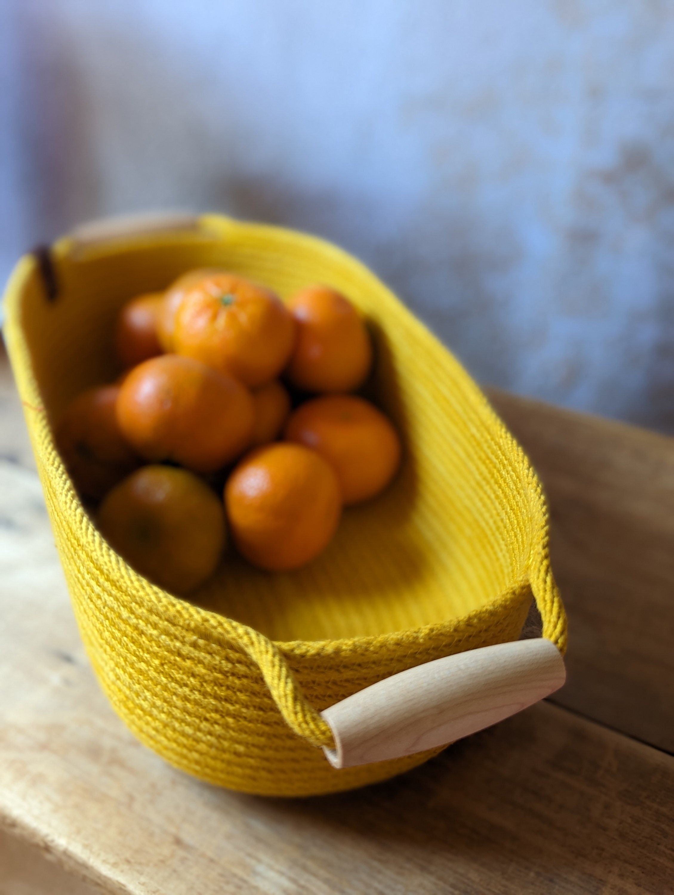 Hand Dyed Rope Bread Basket With Wood Handles - French Cottage - Etsy