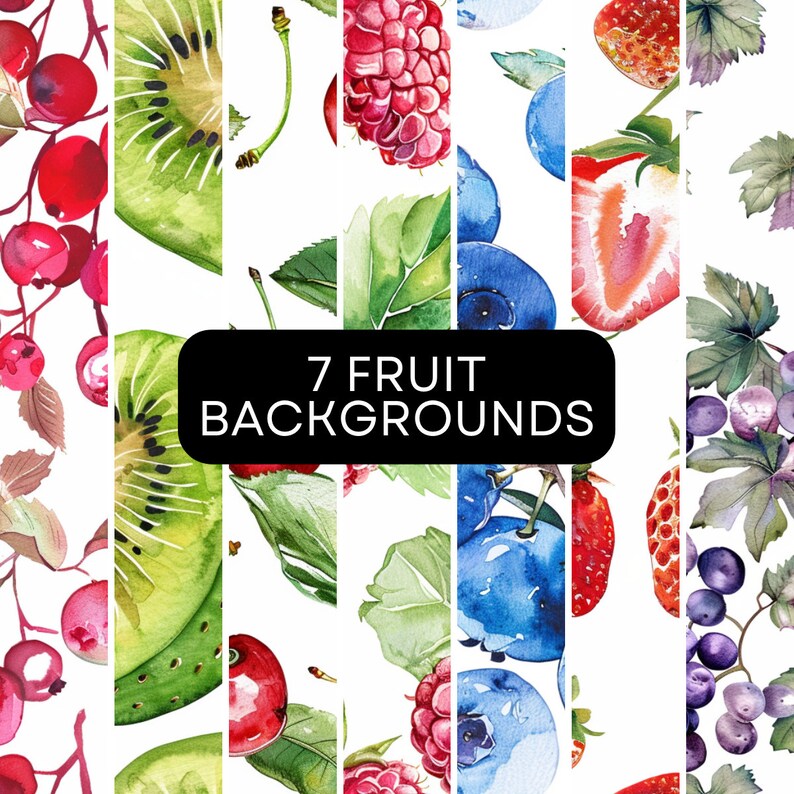 7 SEAMLESS Watercolor Fruits Digital Paper, Fruit Background, Fruit ...