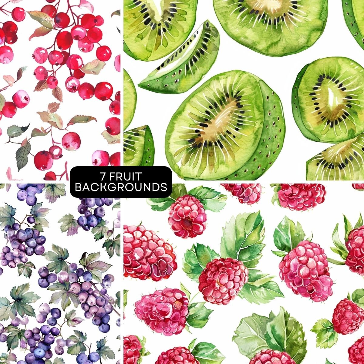 7 SEAMLESS Watercolor Fruits Digital Paper, Fruit Background, Fruit ...