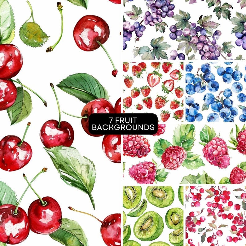 7 SEAMLESS Watercolor Fruits Digital Paper, Fruit Background, Fruit ...
