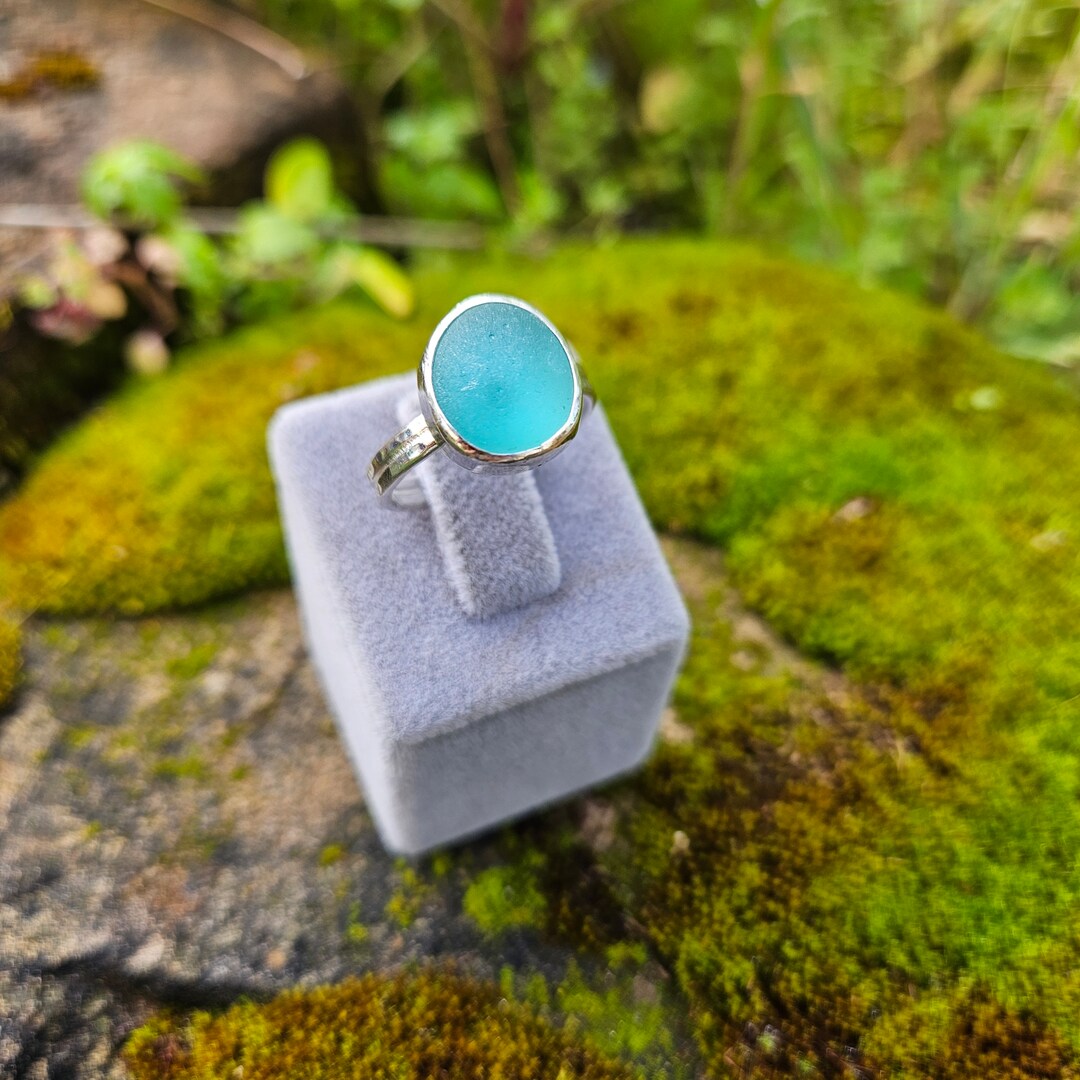 Sea Glass Ring, Bezel Sea Glass Ring, Mermaid Ring, Sea Glass Ring Size ...