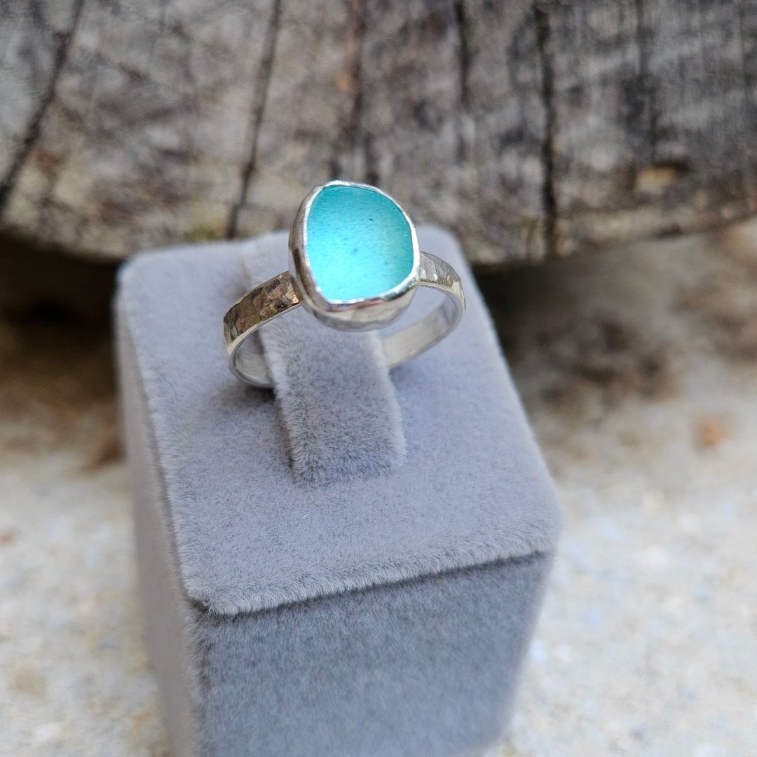Ocean Ring, Bezel Sea Glass Ring, Mermaid Ring, Sea Glass Ring Size 7 ...
