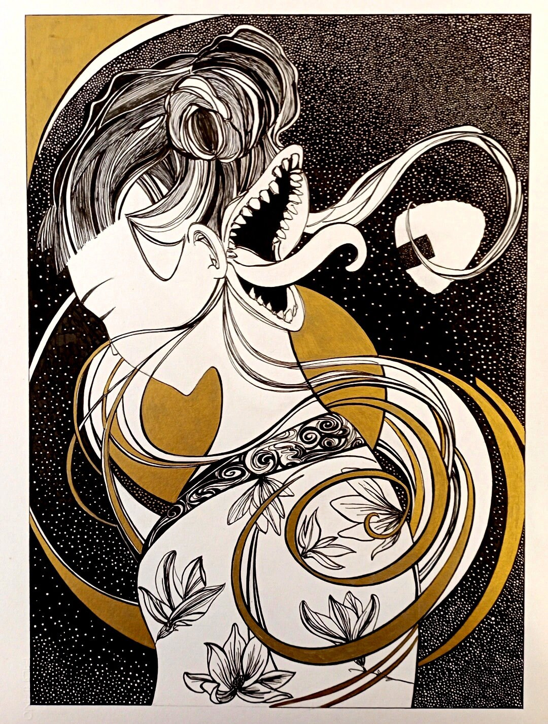 Yokai A4 Drawing, Illustration, Yokai, Japanese Art, Futakuchi-onna ...