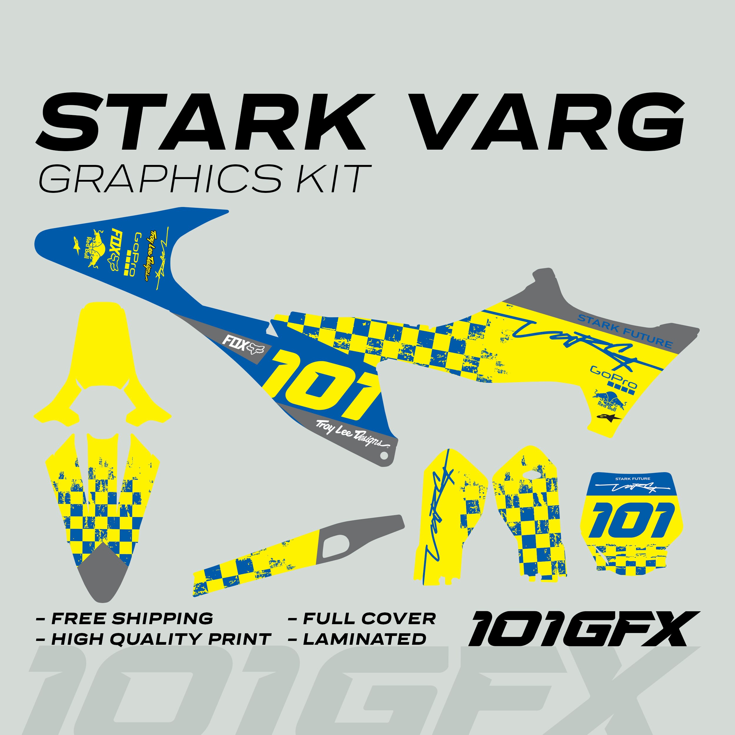 Stark Varg Graphics Kit RACE BLUE YELLOW Decals Stickers Laminated Race ...