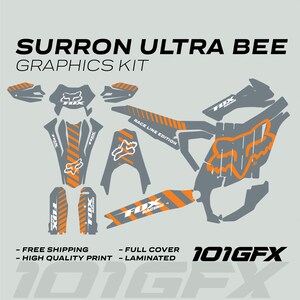 Surron Ultra Bee Graphics Kit FOX RACE LINE Grey Orange Decals Stickers ...