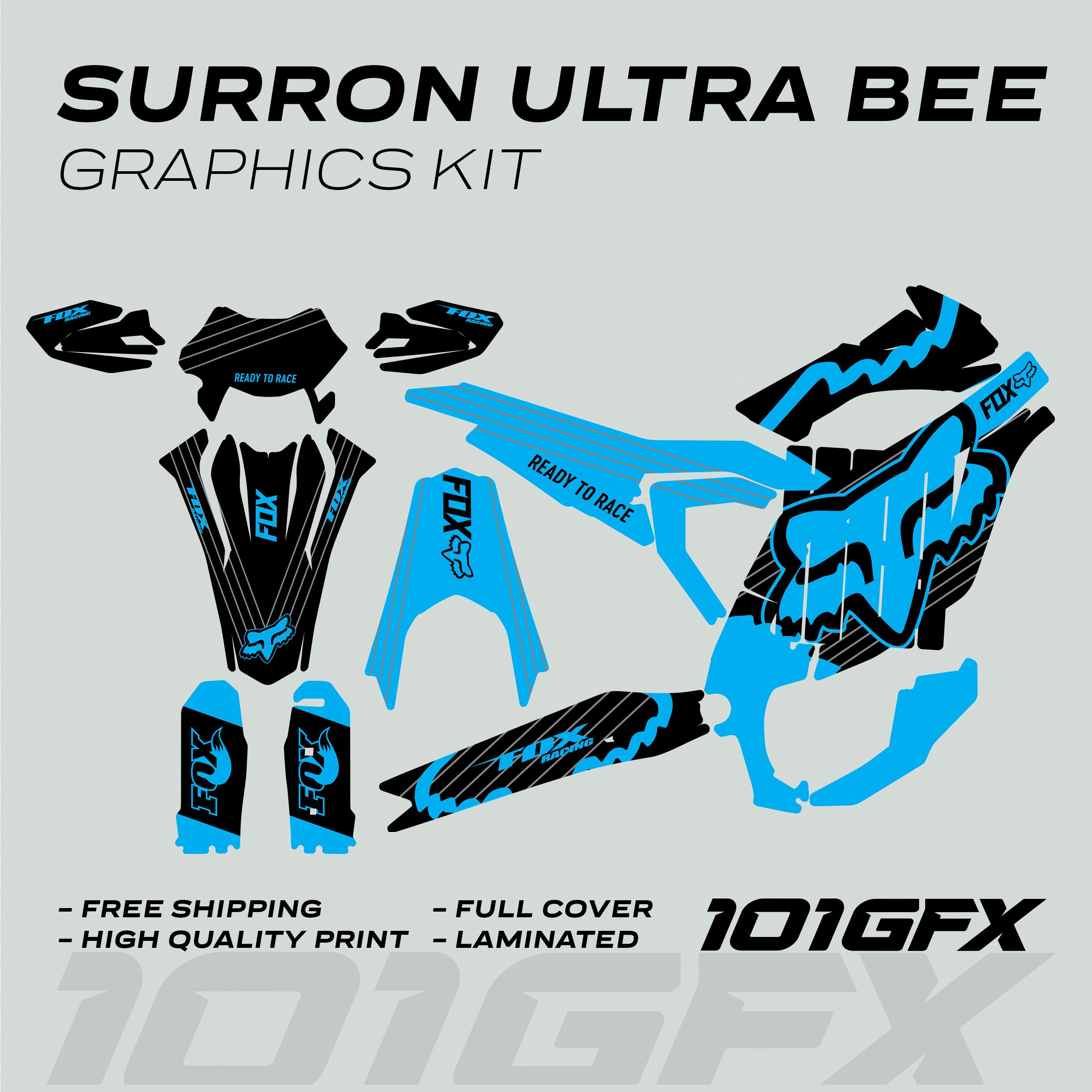 Surron Ultra Bee Graphics Kit FOX STRIPES Black Cyan Decals Stickers ...