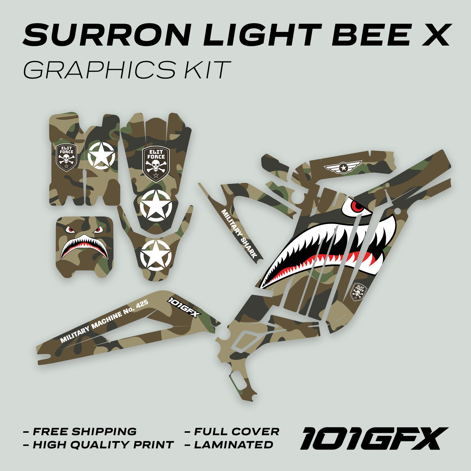 Surron Light Bee X Graphics Kit MILITARY SHARK CAMO Decals - Etsy