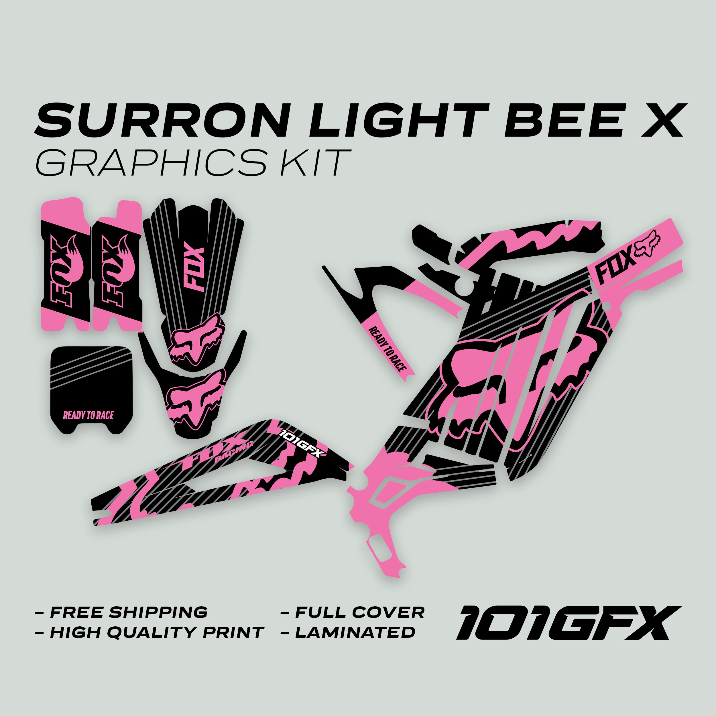 Surron Light Bee X Graphics Kit FOX STRIPES BLACK Pink Decals Stickers ...