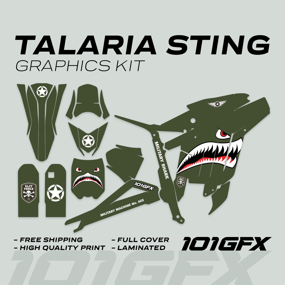 Talaria Sting R Graphics Kit MILITARY SHARK OLIVE Decals Stickers ...