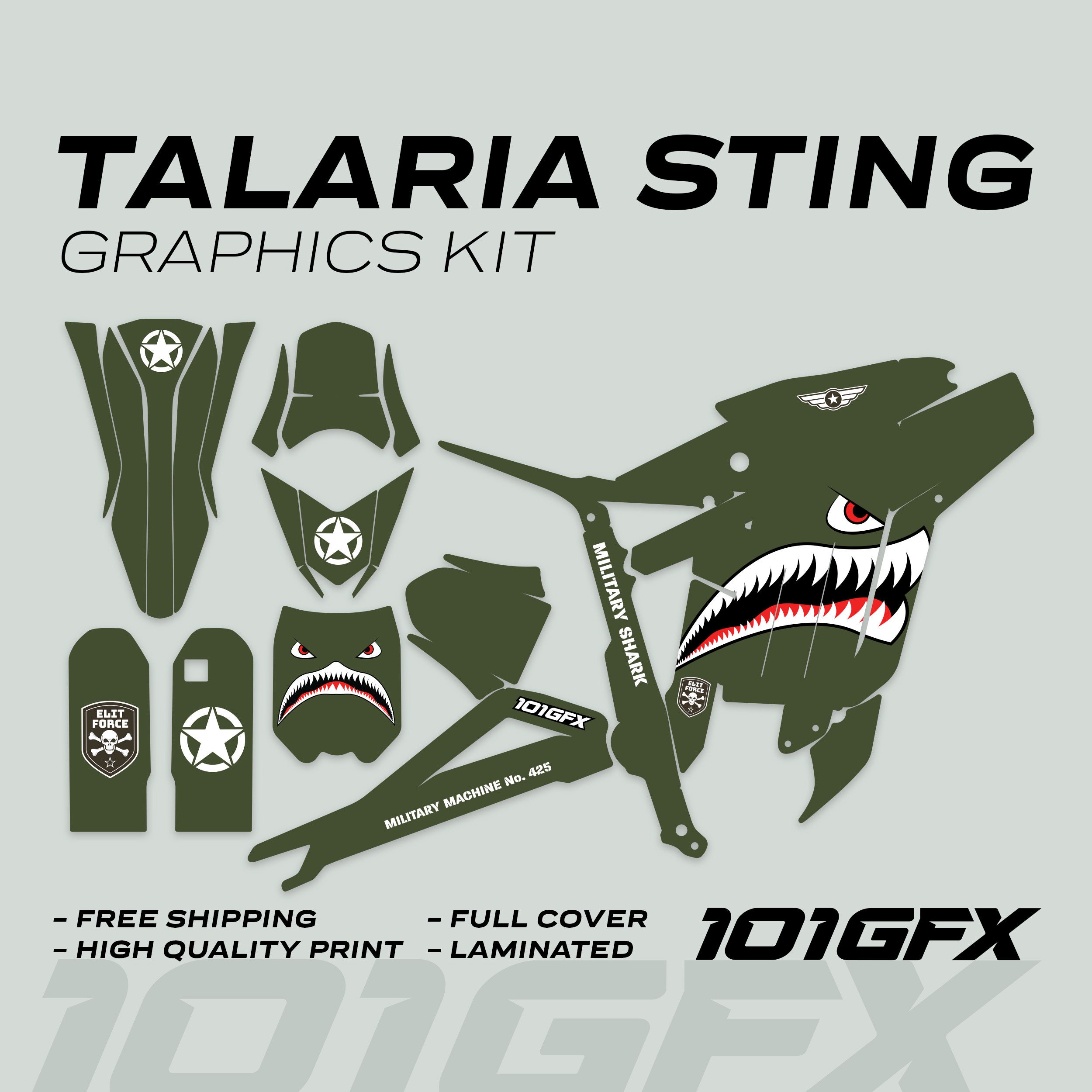 Talaria Sting R Graphics Kit MILITARY SHARK OLIVE Decals Stickers ...