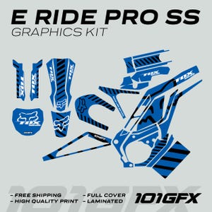 E Ride Pro SS Graphics Kit FOX Race Line Blue Black Decals Stickers ...