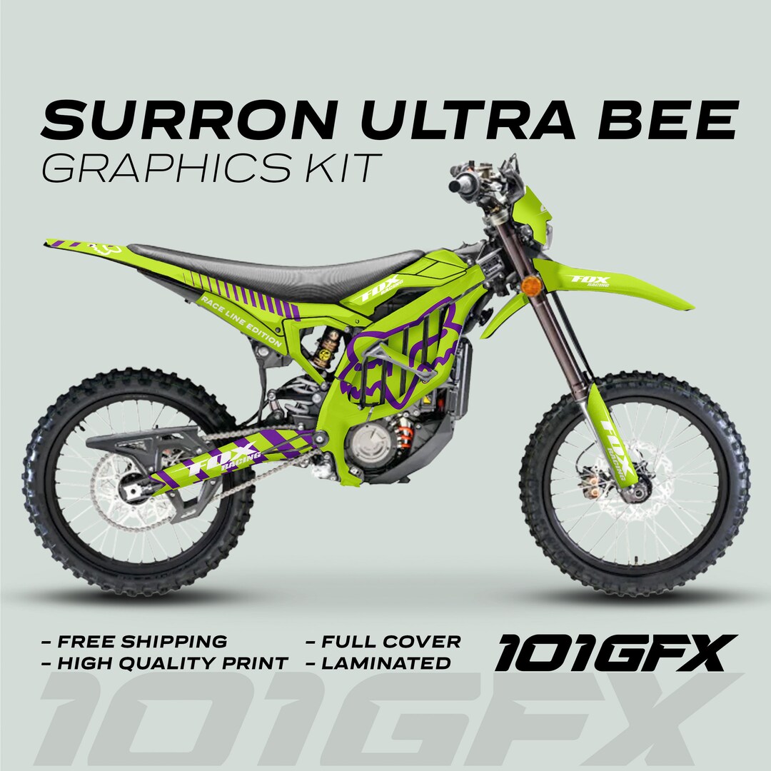 Surron Ultra Bee Graphics Kit FOX RACE LINE Green Purple Decals ...